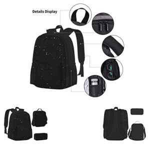 NHGFVT Teen Backpack Set School Bookbags Girls Boys Black Glitter Backpacks With Lunch Box And Pencil Case