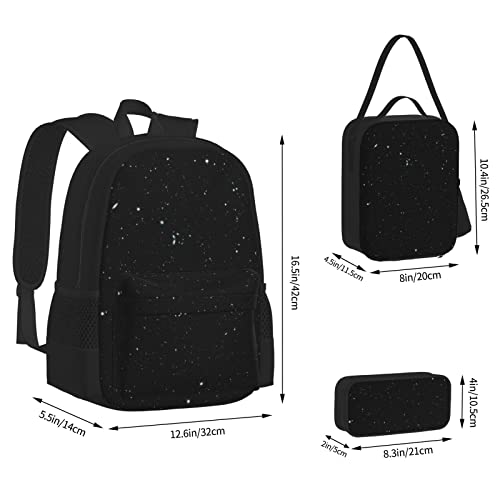 NHGFVT Teen Backpack Set School Bookbags Girls Boys Black Glitter Backpacks With Lunch Box And Pencil Case