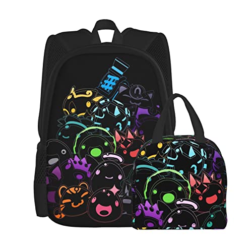 Casual 2 Pieces Backpack Set, Slime Ran-cher School Bookbag Travel Bag with Lunch Tote