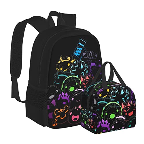 Casual 2 Pieces Backpack Set, Slime Ran-cher School Bookbag Travel Bag with Lunch Tote