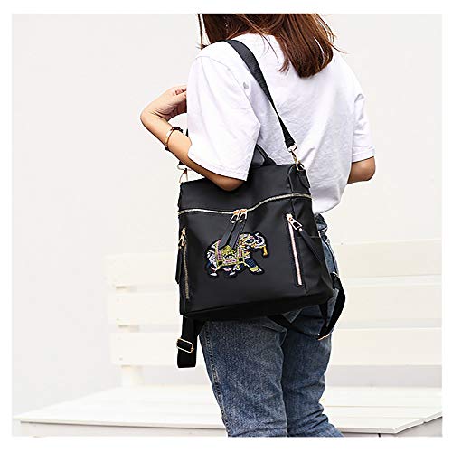 LTDH Women Backpack Fashion Shoulder Bag Girls Daypack Travel Rucksack Bag Embroidery Elephant (Black)