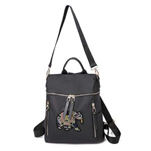 LTDH Women Backpack Fashion Shoulder Bag Girls Daypack Travel Rucksack Bag Embroidery Elephant (Black)