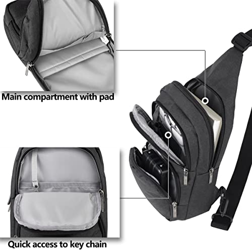 OIWAS Small Sling Backpack for Men Women Travel Crossbody Shoulder Bag Chest Hiking Daypack Black