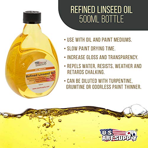 U.S. Art Supply - Refined Linseed Oil -, 500ml / 16.9 Fluid Ounce Container