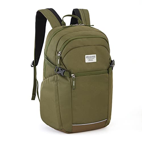 EVER ADVANCED Work School Backpack for College High School Students, Travel Laptop Backpack for Women Men with Luggage Sleeve, Fit 15.6Inch Laptop, Water Resistant Bookbag Carry on BagPack, Army Green