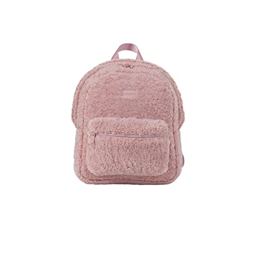 Skechers Faux Sherpa Mini Backpack, Mini Multipurpose Zippered Daypack for Travel School Bag, Pink