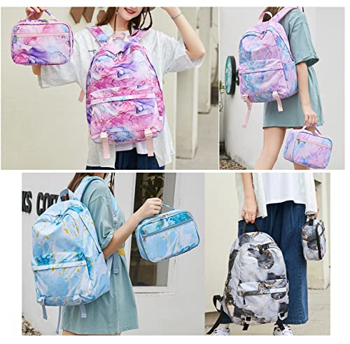 JiaYou Junior high school Backpack Sets 2Pcs Daypack with Lunch case Girls Middle school Bag(Black,20 Liters)