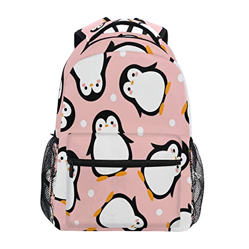 Cute Penguin Backpack for Boys Girls Kids Cartoon Pink Sea Animals Dots Student Bookbag School Bag 14 inch Laptop Backpacks Travel Daypack Shoulder Bag