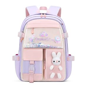 bunny backpack, bunny backpack for girls, bunny backpack for school, for school kawaii girl backpack (purple,large (for grades 3-6))