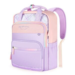 ankuer kids backpack for girls elementary school bag for children cute kawaii book bag travel backpack fits up 15.6 inch laptop backpack casual daypack for women (purple pink)