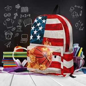 American Flag Basketball School Backpack for Teens Boys Girls Students, 17 Inch Lightweight Middle School Bookbags, Casual Daypack with 15 Inch Laptop Compartment for College, Office or Travel, Red