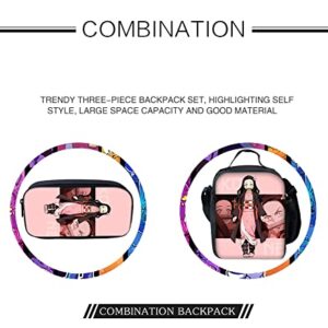 KXQWB Daily Backpack Travel Backpacks With Lunch Bag Pencil Bag Set 3 pcs Set Novelty Anime Backpack B