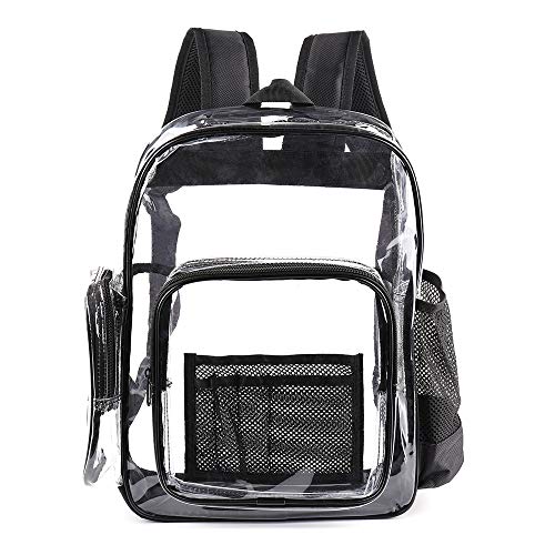 Heavy Duty Clear Backpack with Large Laptop Compartment, See Through Plastic Bookbags for School, Stadium,Security, Sporting (Black)