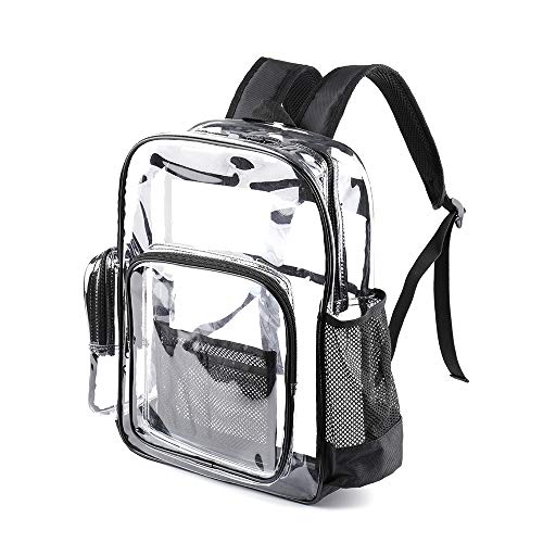 Heavy Duty Clear Backpack with Large Laptop Compartment, See Through Plastic Bookbags for School, Stadium,Security, Sporting (Black)