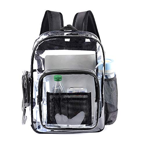 Heavy Duty Clear Backpack with Large Laptop Compartment, See Through Plastic Bookbags for School, Stadium,Security, Sporting (Black)