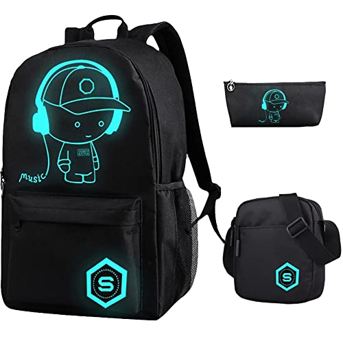 FLYMEI Anime Backpack for Boys, Luminous Backpack for School Cool Bookbags with Shoulder Bag 17'' Laptop Back Pack, Lightweight Travel Bag, Cool Cartoon Backpack for Men