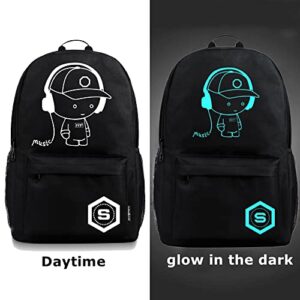 FLYMEI Anime Backpack for Boys, Luminous Backpack for School Cool Bookbags with Shoulder Bag 17'' Laptop Back Pack, Lightweight Travel Bag, Cool Cartoon Backpack for Men