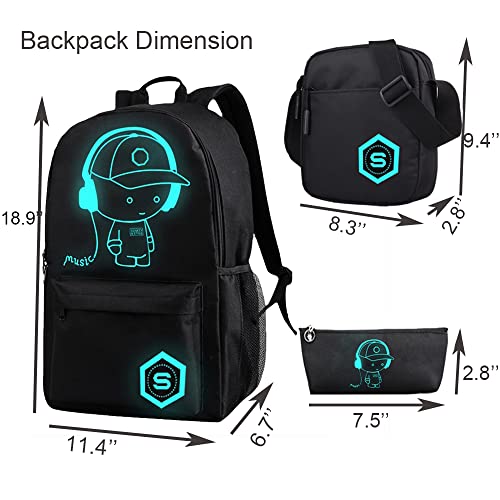 FLYMEI Anime Backpack for Boys, Luminous Backpack for School Cool Bookbags with Shoulder Bag 17'' Laptop Back Pack, Lightweight Travel Bag, Cool Cartoon Backpack for Men