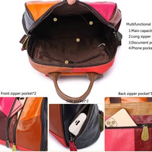 New Women’s Multicolor Backpack Genuine Leather Colorful Patchwork Shoulder Bags (Multicoloured-M)