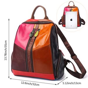 New Women’s Multicolor Backpack Genuine Leather Colorful Patchwork Shoulder Bags (Multicoloured-M)