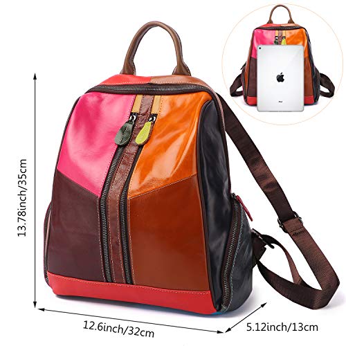 New Women’s Multicolor Backpack Genuine Leather Colorful Patchwork Shoulder Bags (Multicoloured-M)