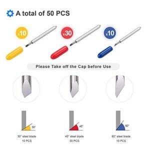 STREWEEK 50PCS Cutting Blades compatible for Cricut Explore Air/Air 2/Air 3/Maker 3, These Fine Point Blades Consist of 10PCS 30°Shallow Cutting Blades,30PCS 45° Standard Blades and 10PCS 60° Deep Cutting Blades