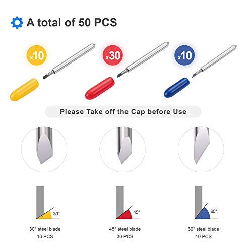 STREWEEK 50PCS Cutting Blades compatible for Cricut Explore Air/Air 2/Air 3/Maker 3, These Fine Point Blades Consist of 10PCS 30°Shallow Cutting Blades,30PCS 45° Standard Blades and 10PCS 60° Deep Cutting Blades