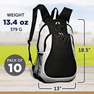 DISCOUNT PROMOS Large Sports Backpack with Mesh Pockets Set of 10, Bulk Pack - Perfect for School, Office, Outdoor Sports - Grey