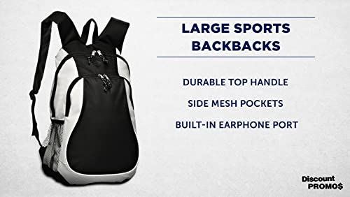 DISCOUNT PROMOS Large Sports Backpack with Mesh Pockets Set of 10, Bulk Pack - Perfect for School, Office, Outdoor Sports - Grey