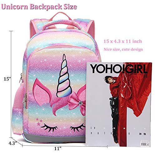 JIANYA Kids Backpack for School Girls Backpack Lunch Box Set Unicorn Preschool Kindergarten Bookbag with Chest Strap