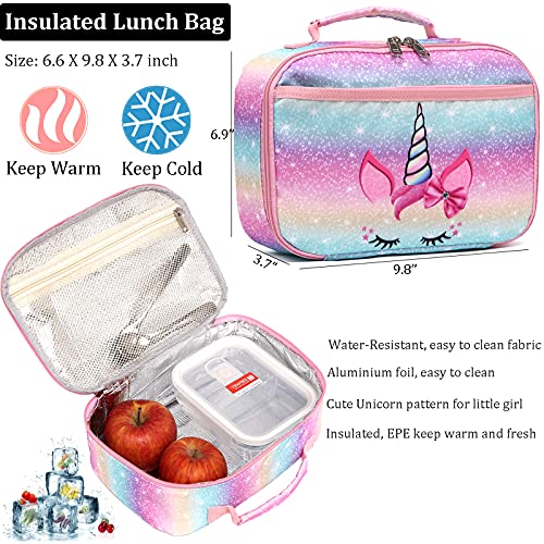 JIANYA Kids Backpack for School Girls Backpack Lunch Box Set Unicorn Preschool Kindergarten Bookbag with Chest Strap