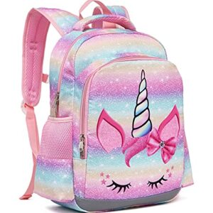 JIANYA Kids Backpack for School Girls Backpack Lunch Box Set Unicorn Preschool Kindergarten Bookbag with Chest Strap