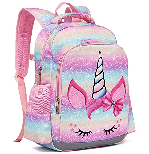 JIANYA Kids Backpack for School Girls Backpack Lunch Box Set Unicorn Preschool Kindergarten Bookbag with Chest Strap