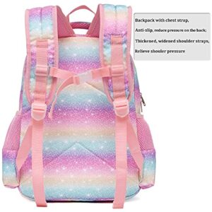 JIANYA Kids Backpack for School Girls Backpack Lunch Box Set Unicorn Preschool Kindergarten Bookbag with Chest Strap