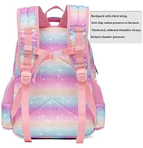 JIANYA Kids Backpack for School Girls Backpack Lunch Box Set Unicorn Preschool Kindergarten Bookbag with Chest Strap