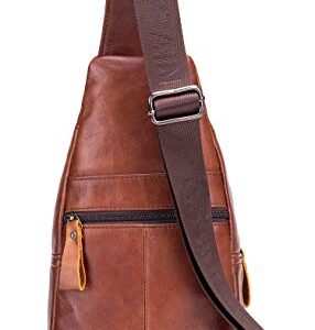 BULLCAPTAIN Mens Sling Bag Genuine Leather Chest Shoulder Bags with USB Charging Port Casual Crossbody Bag Travel Hiking Daypacks (brown)