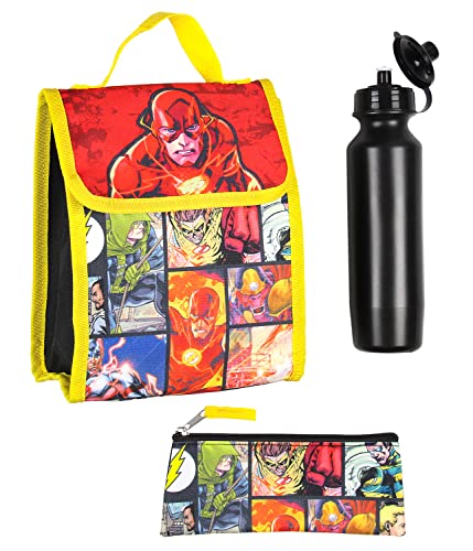 DC Comics The Flash 16" Backpack Cinch Bag Water Bottle Lunch Tote 5 Pc Set