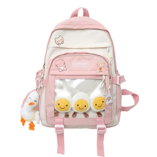 MeganJDesigns Kawaii Backpack Comes with Kawaii Duck Pendant, gift for back to School, Travel Daypack Shoulder Bag Girls (Pink)