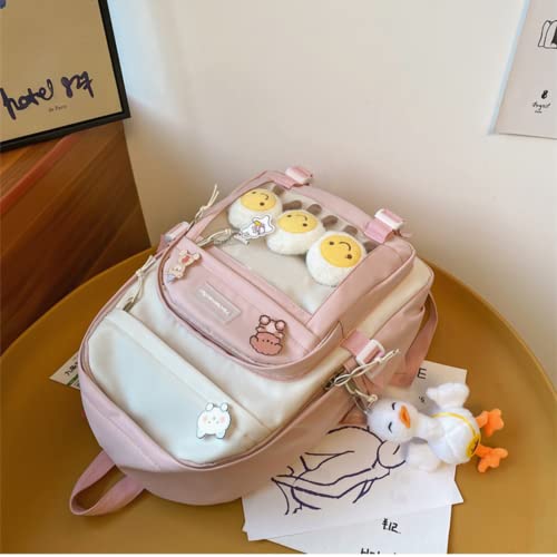 MeganJDesigns Kawaii Backpack Comes with Kawaii Duck Pendant, gift for back to School, Travel Daypack Shoulder Bag Girls (Pink)