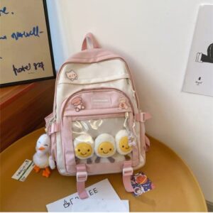 MeganJDesigns Kawaii Backpack Comes with Kawaii Duck Pendant, gift for back to School, Travel Daypack Shoulder Bag Girls (Pink)