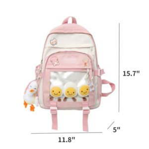 MeganJDesigns Kawaii Backpack Comes with Kawaii Duck Pendant, gift for back to School, Travel Daypack Shoulder Bag Girls (Pink)