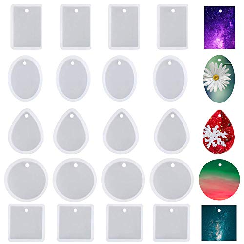 20pcs Jewelry Casting Molds, TuNan Silicone Pendant Resin Molds with Hanging Hole, Jewelry Making DIY Craft Tools - 5 Styles