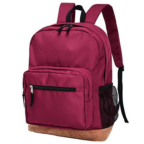 School Backpack Lightweight School Bag College Casual Daypack with 2 Side Pockets for Tavel Sport High School Middle Bookbag Wine Red