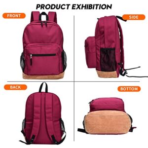 School Backpack Lightweight School Bag College Casual Daypack with 2 Side Pockets for Tavel Sport High School Middle Bookbag Wine Red