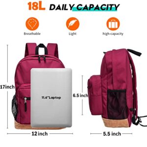 School Backpack Lightweight School Bag College Casual Daypack with 2 Side Pockets for Tavel Sport High School Middle Bookbag Wine Red