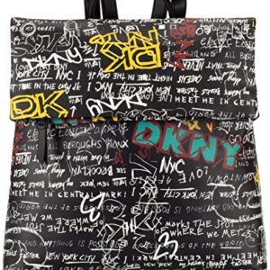 DKNY Women's Multipurpose Fashion Backpack, Black Iconic Graffiti Tilly, One Size