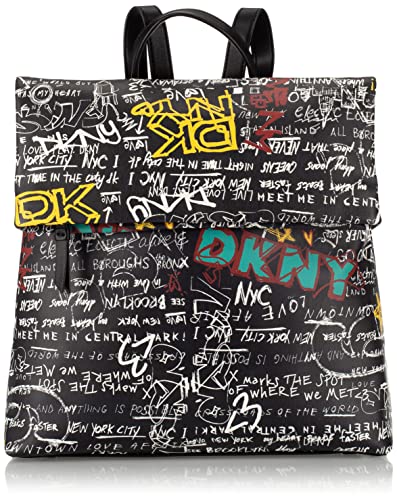 DKNY Women's Multipurpose Fashion Backpack, Black Iconic Graffiti Tilly, One Size