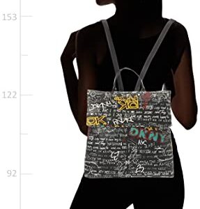 DKNY Women's Multipurpose Fashion Backpack, Black Iconic Graffiti Tilly, One Size