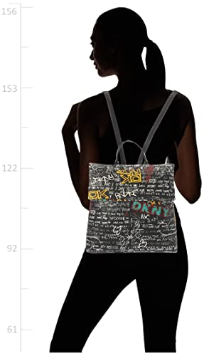 DKNY Women's Multipurpose Fashion Backpack, Black Iconic Graffiti Tilly, One Size