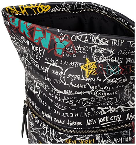 DKNY Women's Multipurpose Fashion Backpack, Black Iconic Graffiti Tilly, One Size